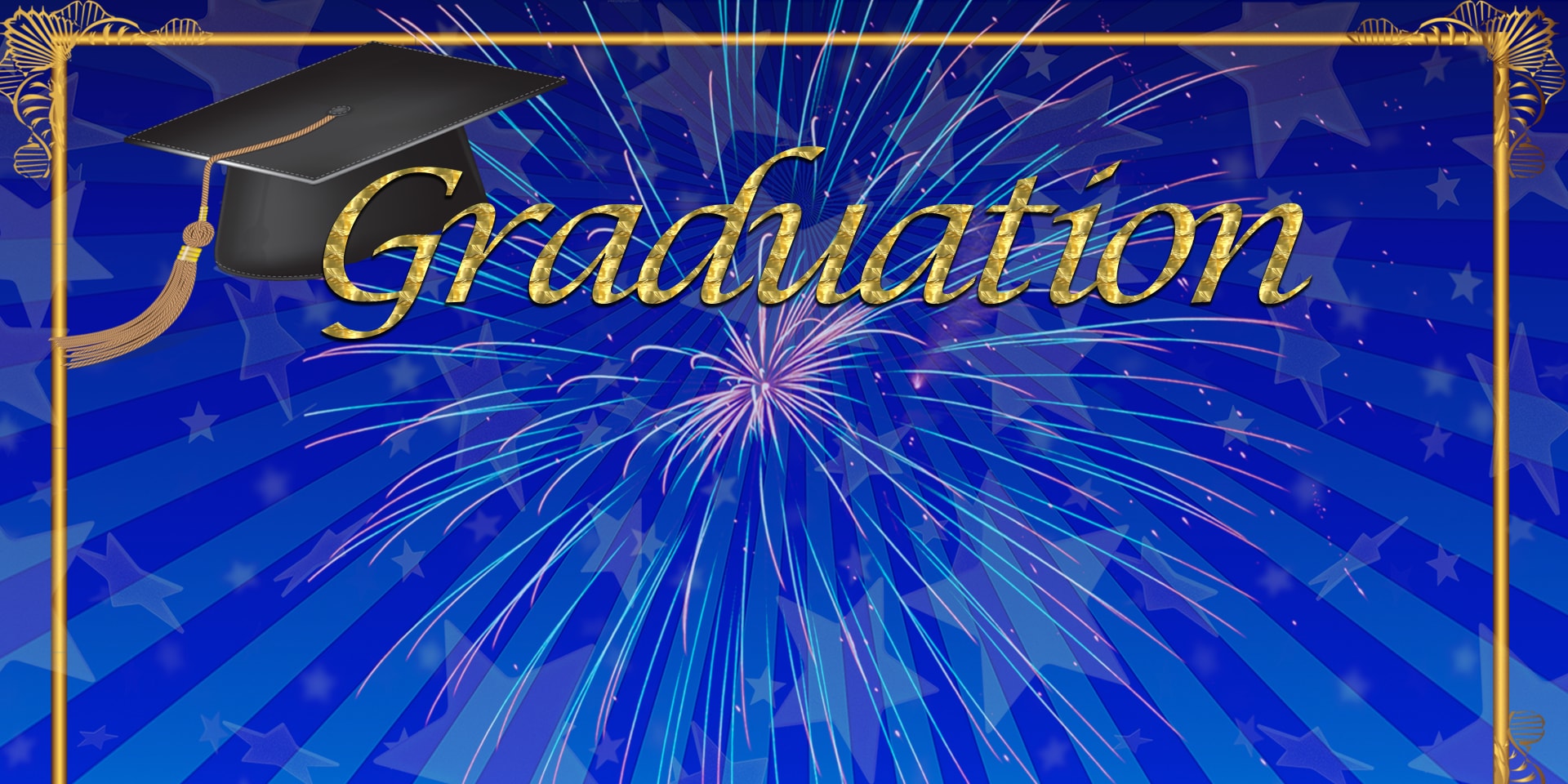 School Banners Graduation Blue Fireworks